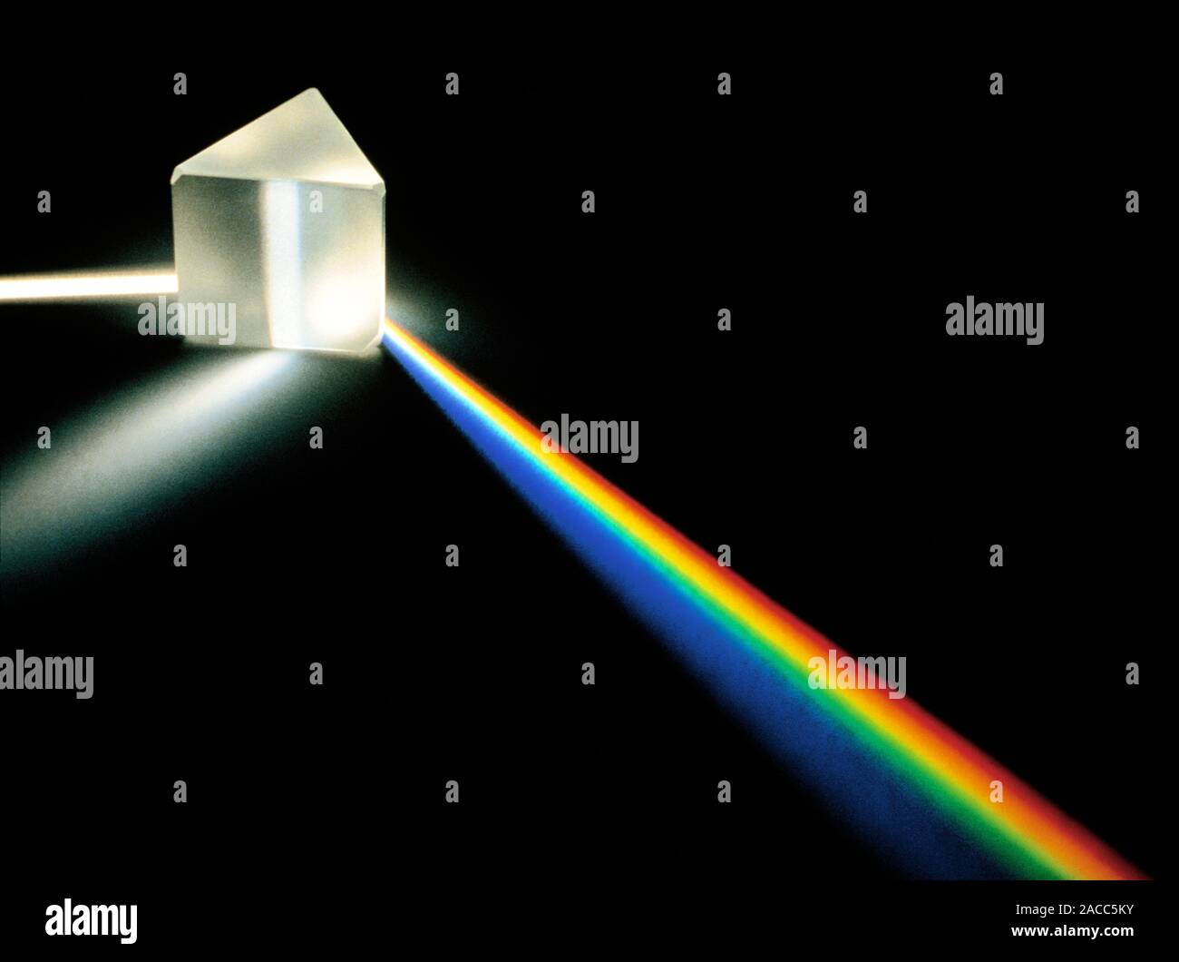 White light passing through a triangular prism which splits the light ...