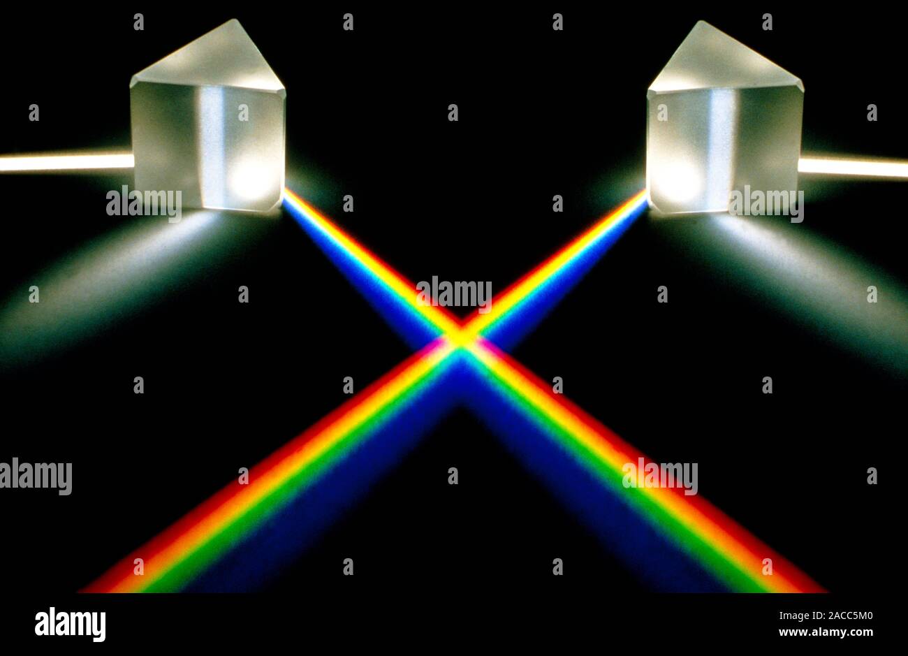 Multiple exposure of white light passing through a triangular prism ...