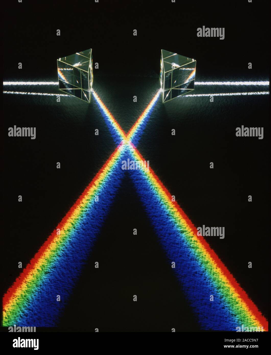 Refraction. Two beams of white light, each passed through an ...