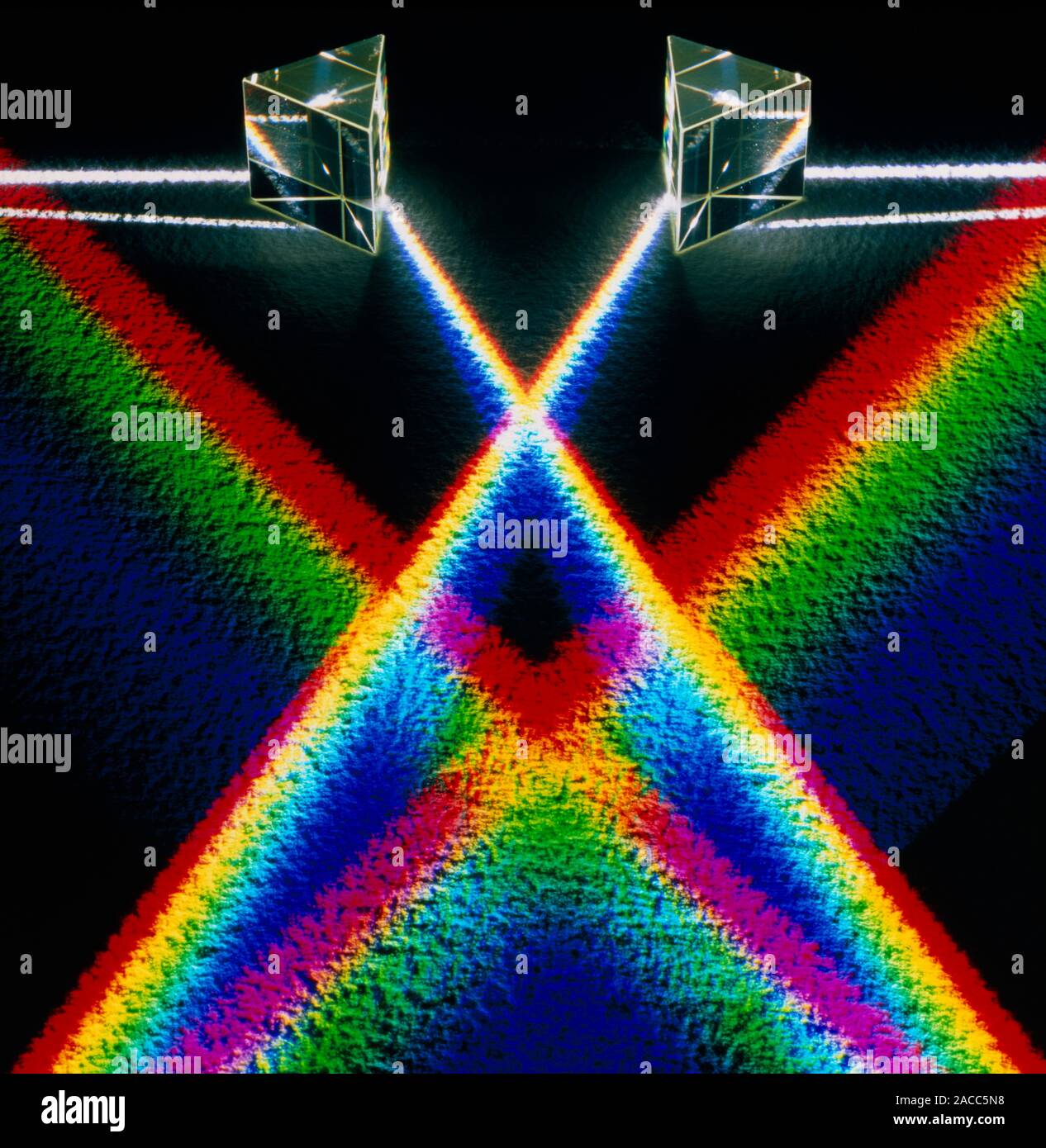 Refraction. Two beams of white light, each passed through an ...
