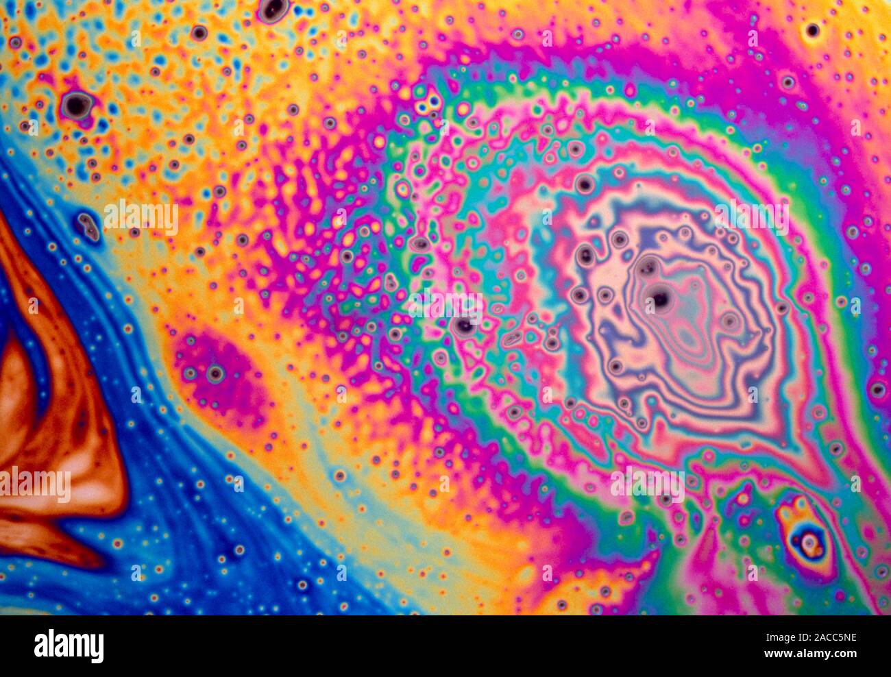 Soap bubble landscape. Light micrograph of the surface of a bubble of ...