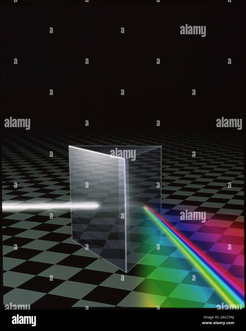 Refraction. Computer graphic image showing a multicoloured beam of ...