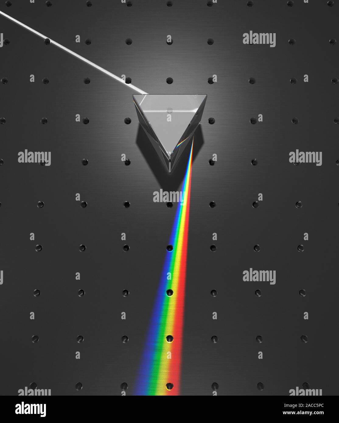 Refraction. Computer artwork of white light being refracted as it ...