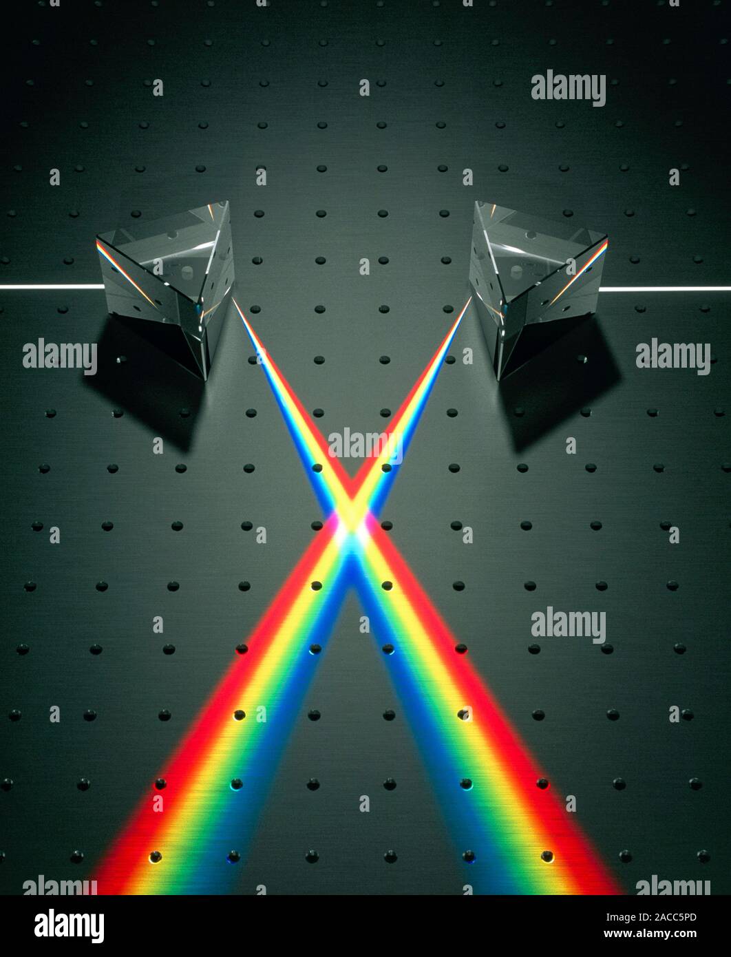 Refraction. Computer artwork of white light being refracted as it ...