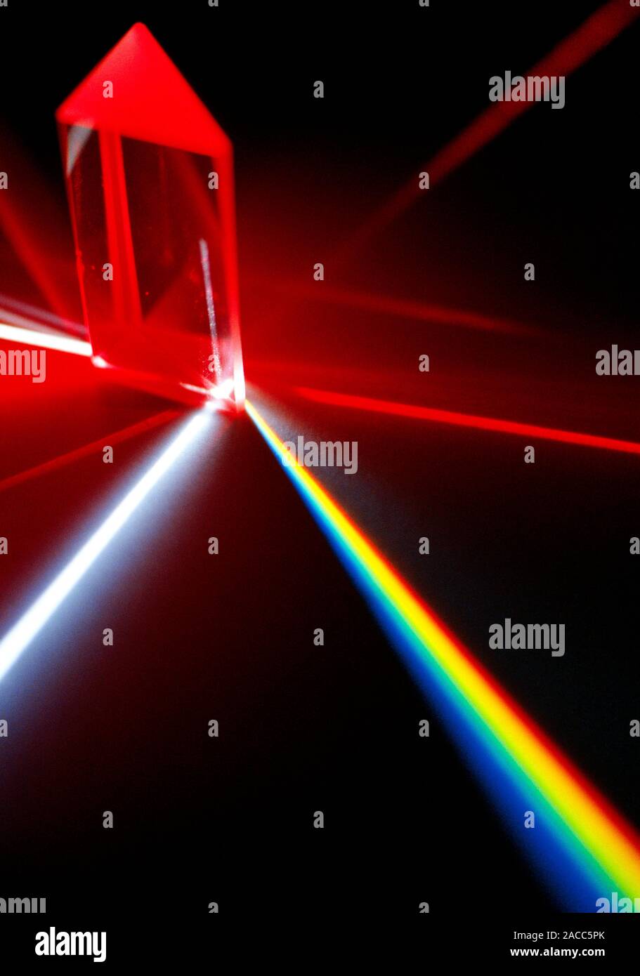 Refraction. White light being refracted as it passes through a ...