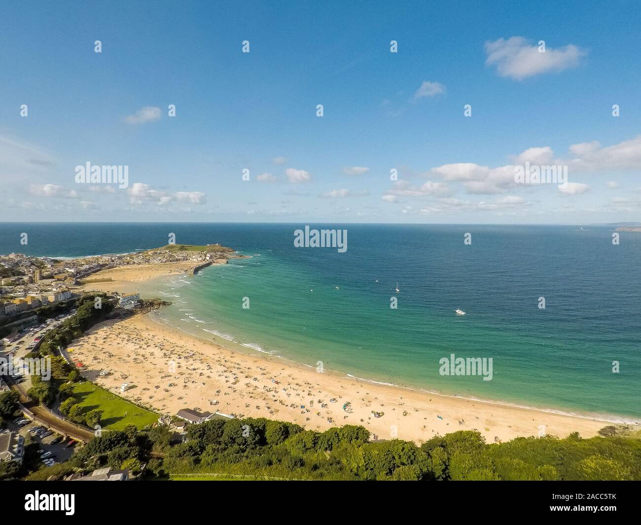 Aerial view of Carbis Bay, St Ives, Cornwall, Seaside resort and ...
