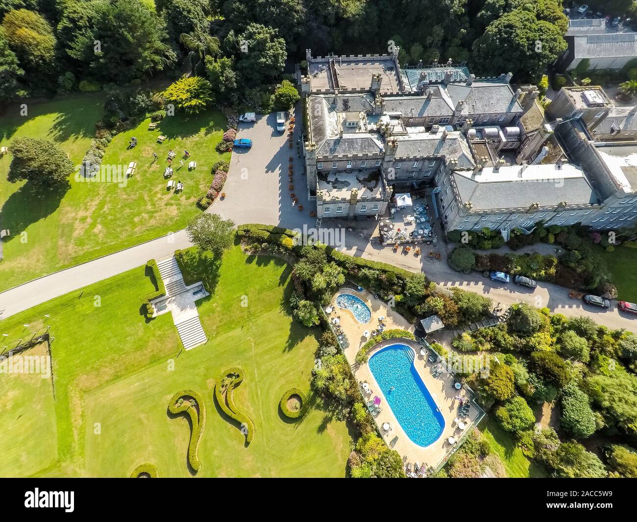 Aerial view of Tregenna Castle Resort, Carbis Bay, Seaside village ...