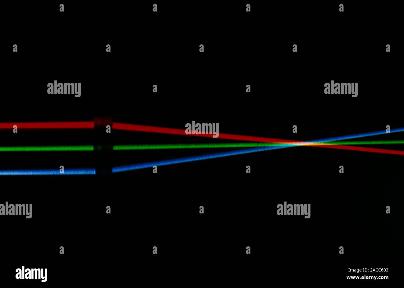 Convex lens demonstrating light refraction. Lens appears dark Stock ...