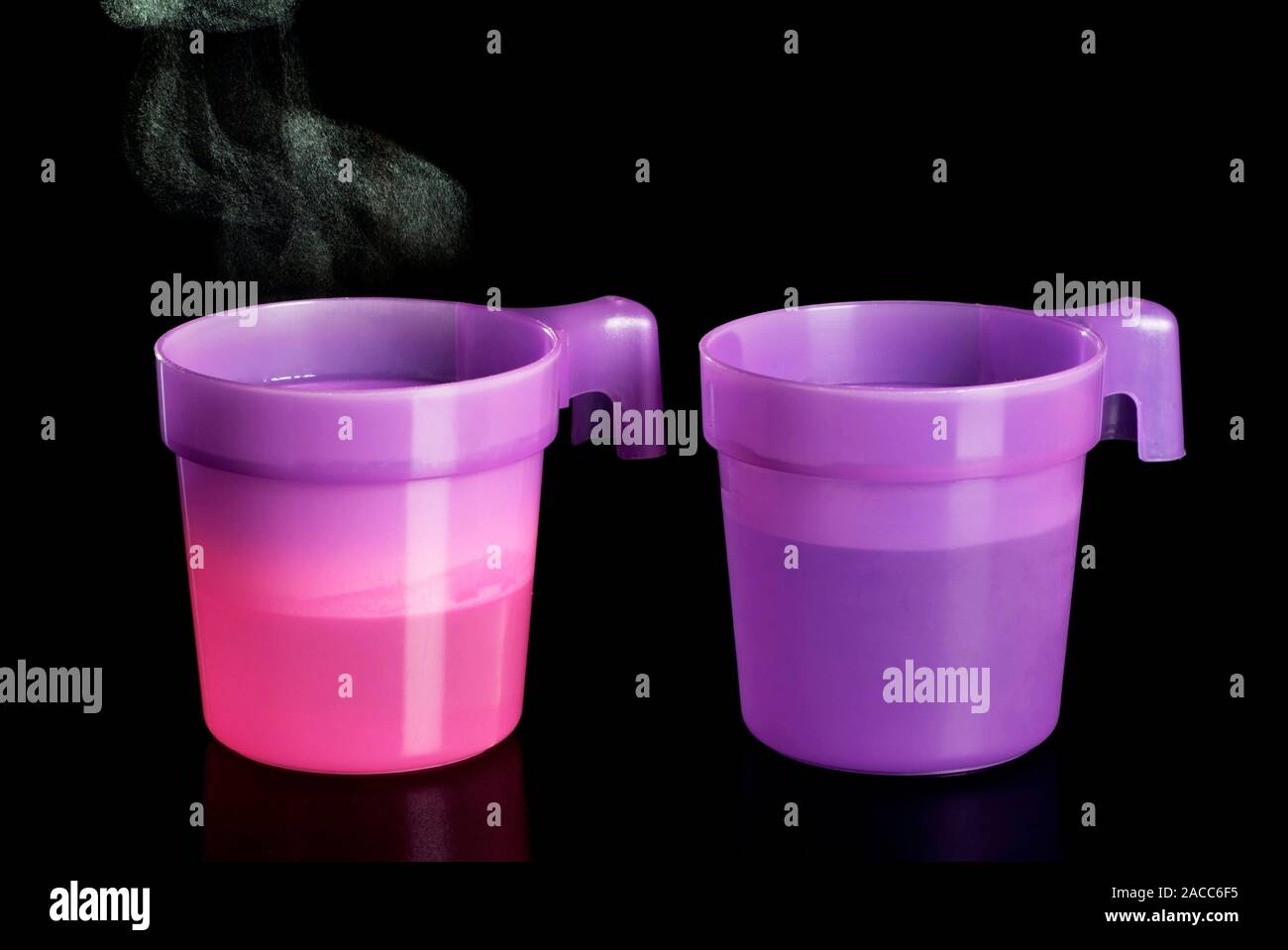 Thermochromatic plastic cups. These plastics change colour when heated ...