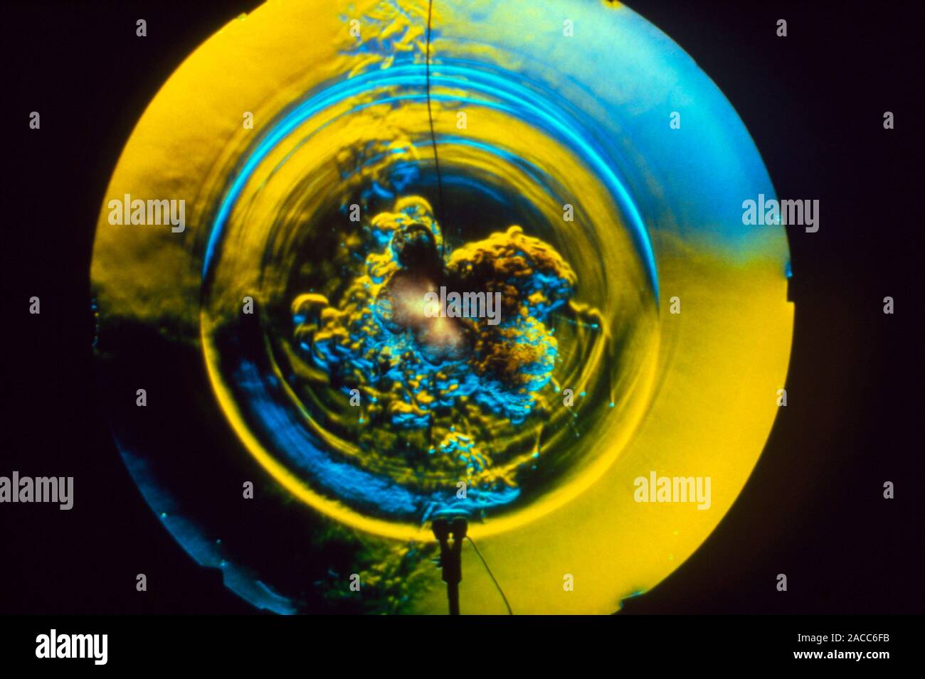 Schlieren photograph of firecracker explosion: cloud of gases and ...