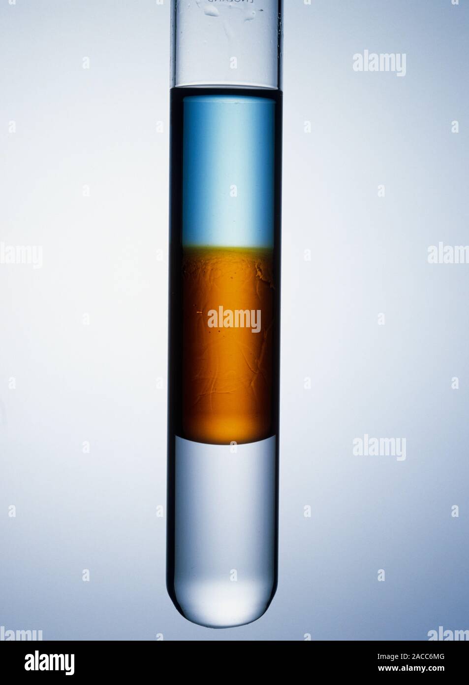 Liquids floating on each other. Test tube containing paraffin (top ...