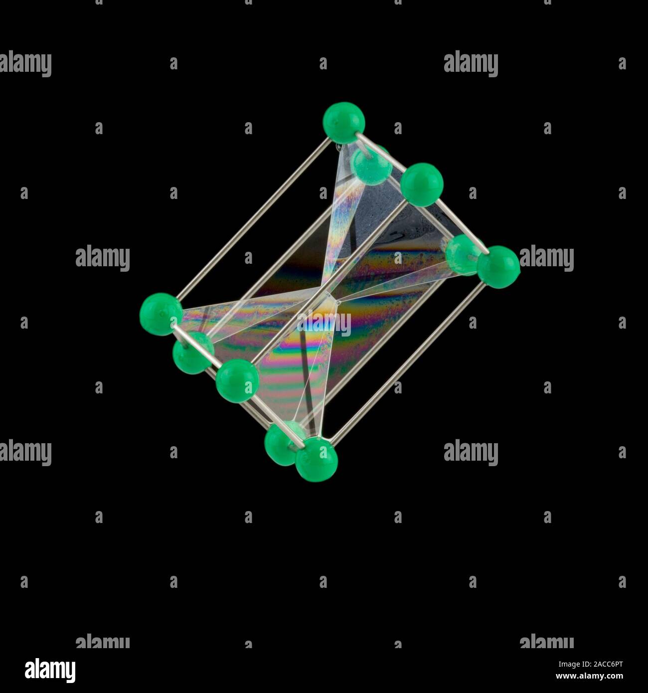 Soap bubbles on a pentagonal prism frame. Bubble films always attempt ...