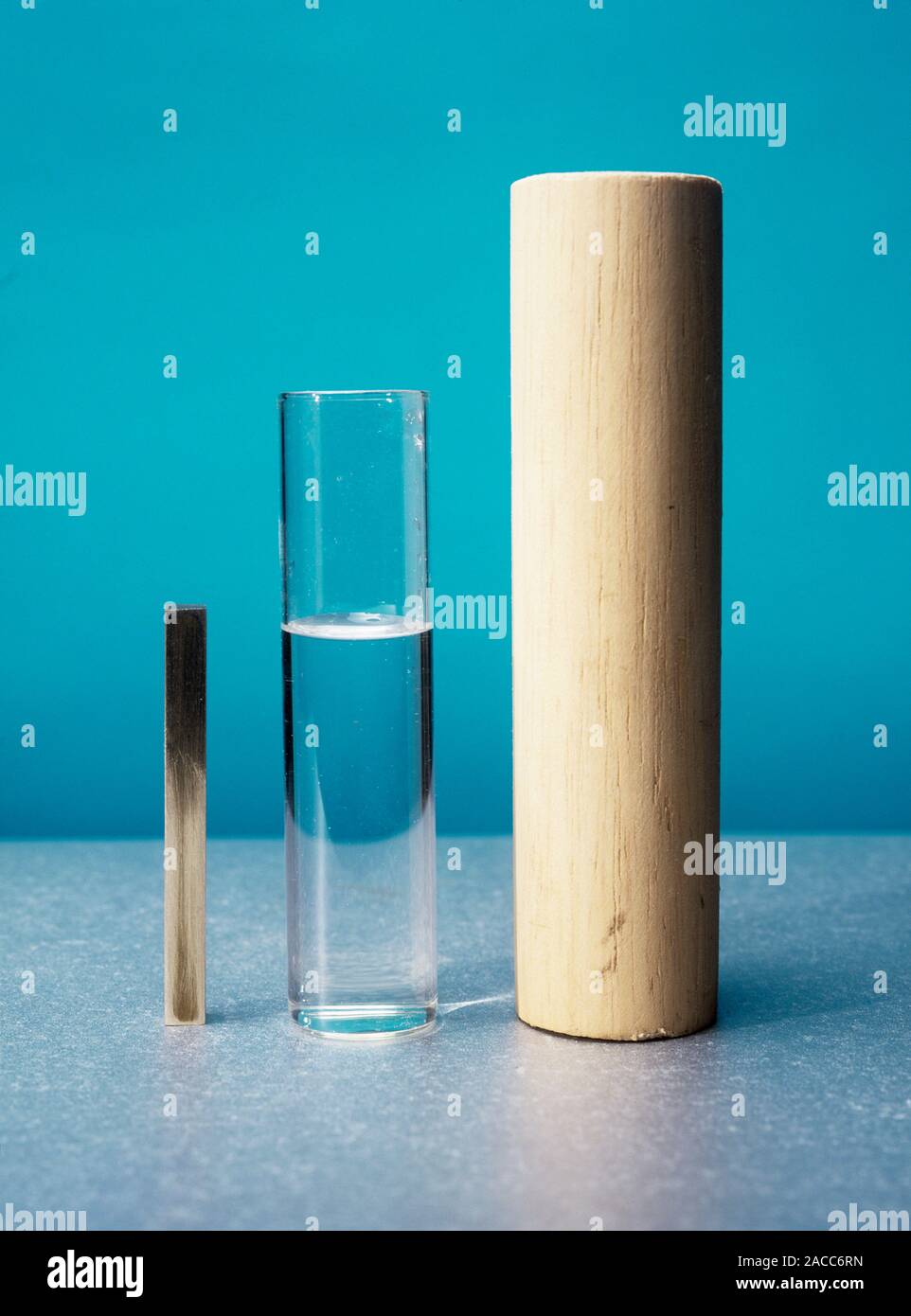 Equal masses of different materials. From left to right are 10 grams of ...