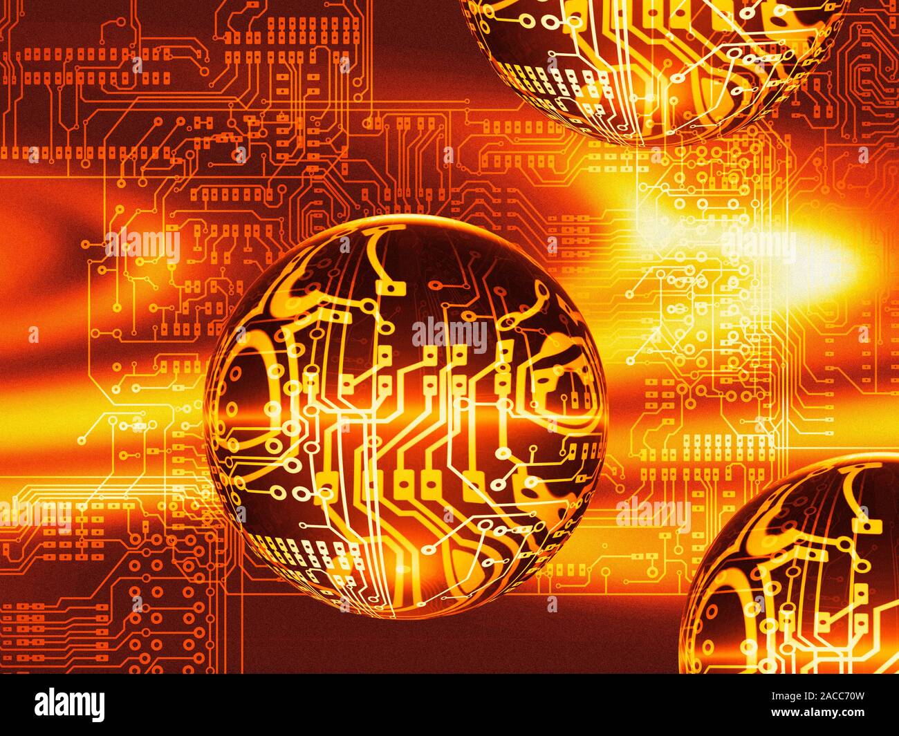 Quantum computing. Conceptual computer artwork of electronic circuitry ...