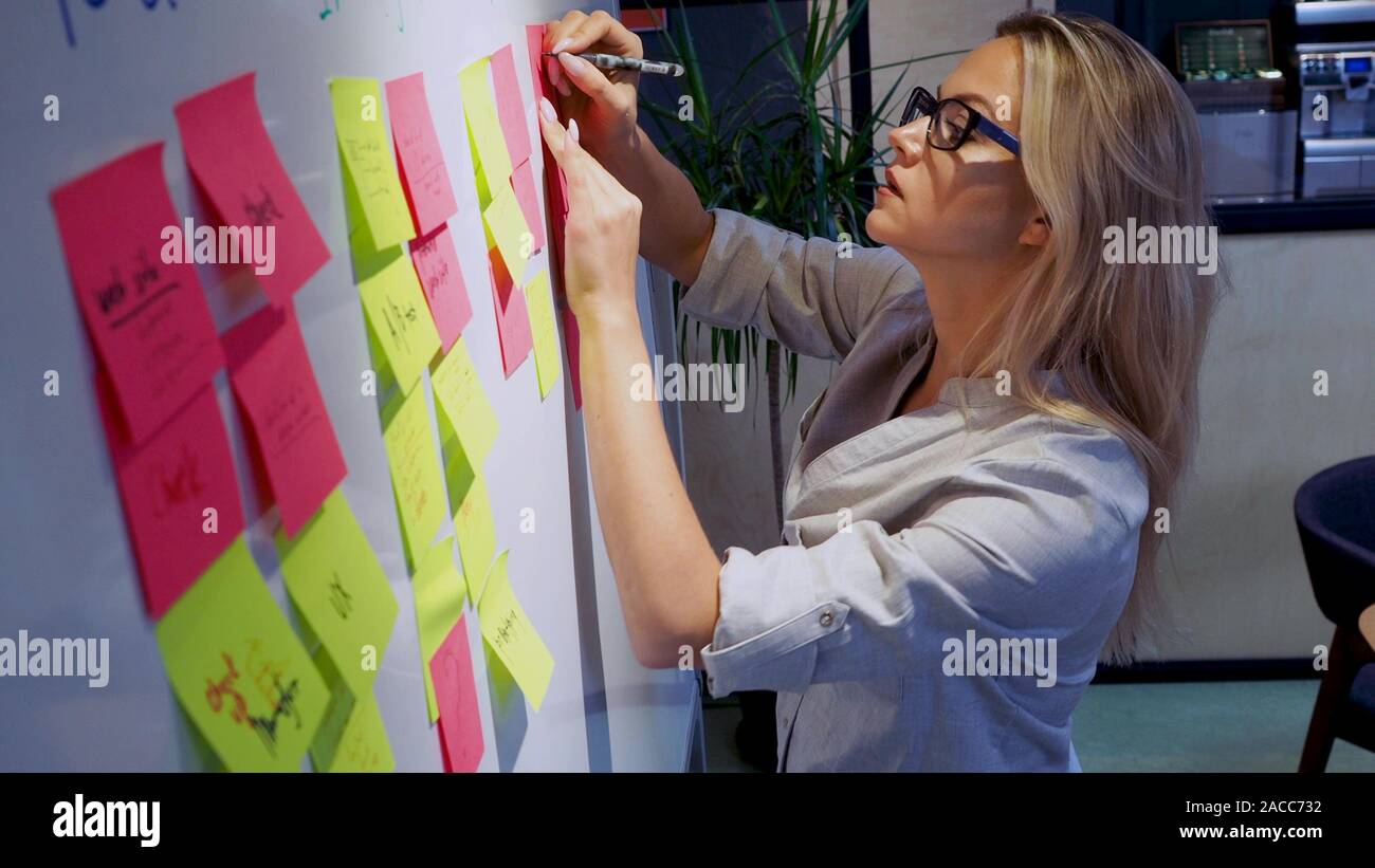 Project management and schedule planning, concept. A young woman takes ...