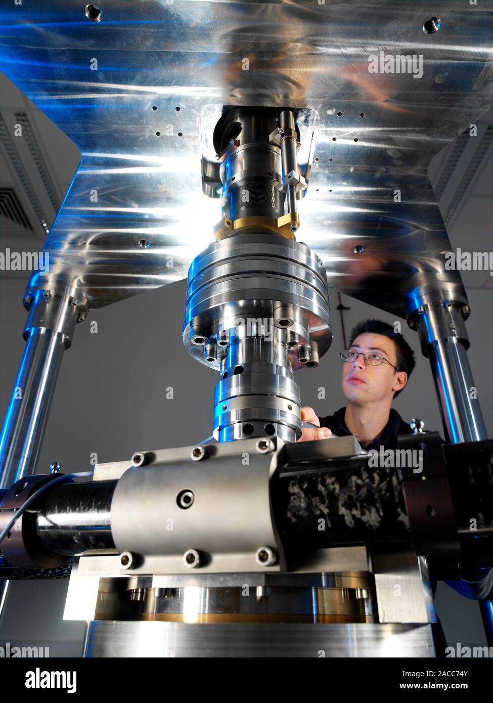 Torque machine. Physicist making adjustments to a 2 kN m torque ...