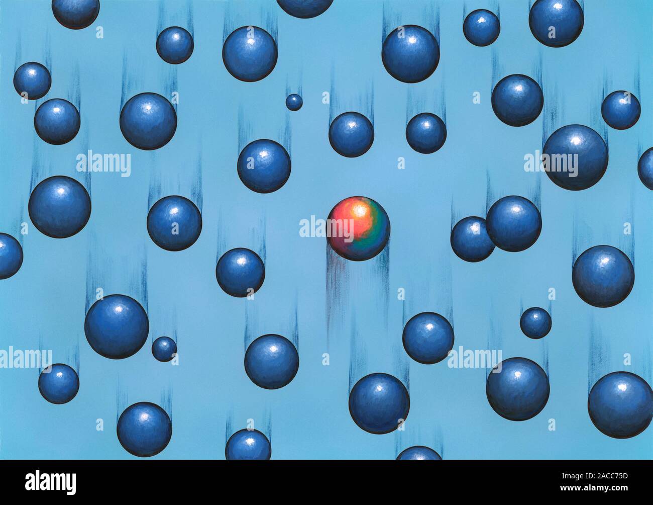 Gravity, conceptual artwork. The falling spheres can represent the ...