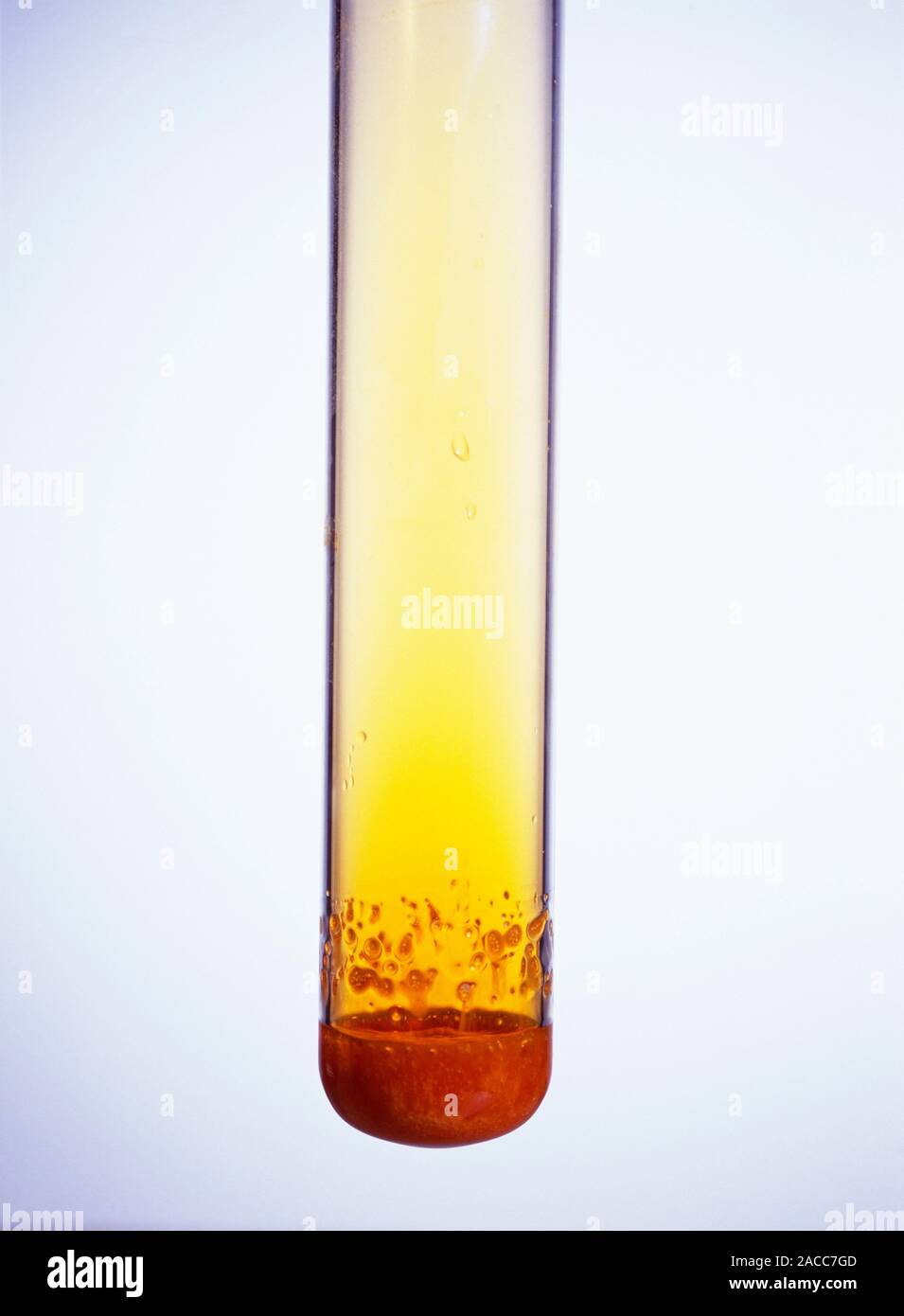 Bromide displacement reaction. Bromine fumes created in a test tube by ...