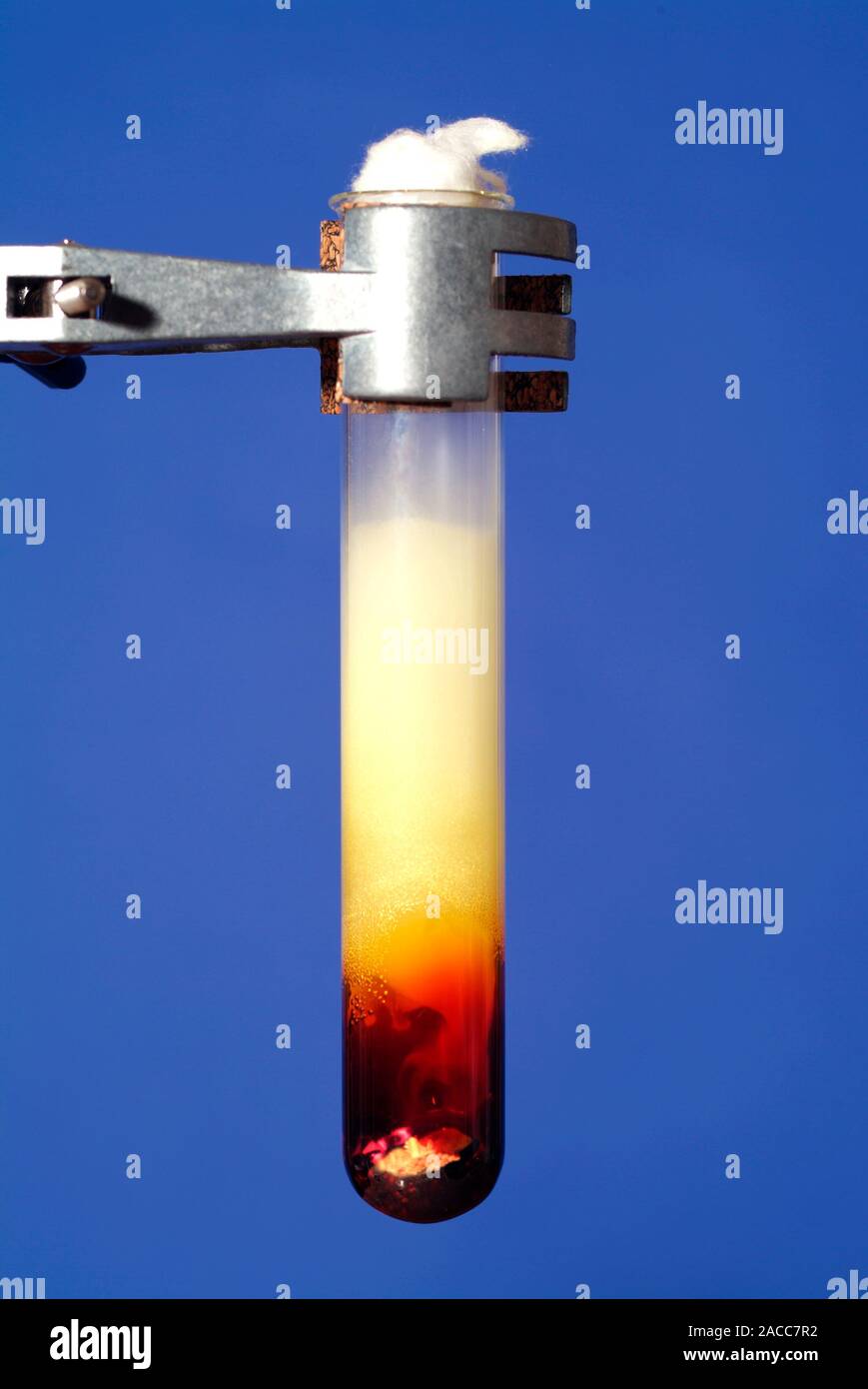 Copper reacting with sulphur. The test tube contained copper wire (Cu ...