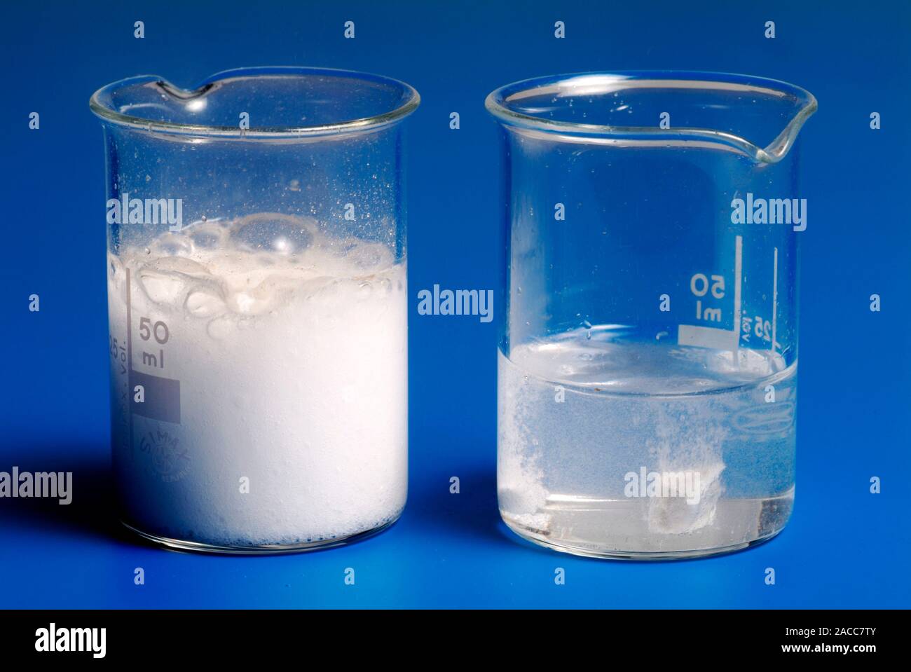 Reaction rate demonstration. Both beakers contain 25 millilitres of ...