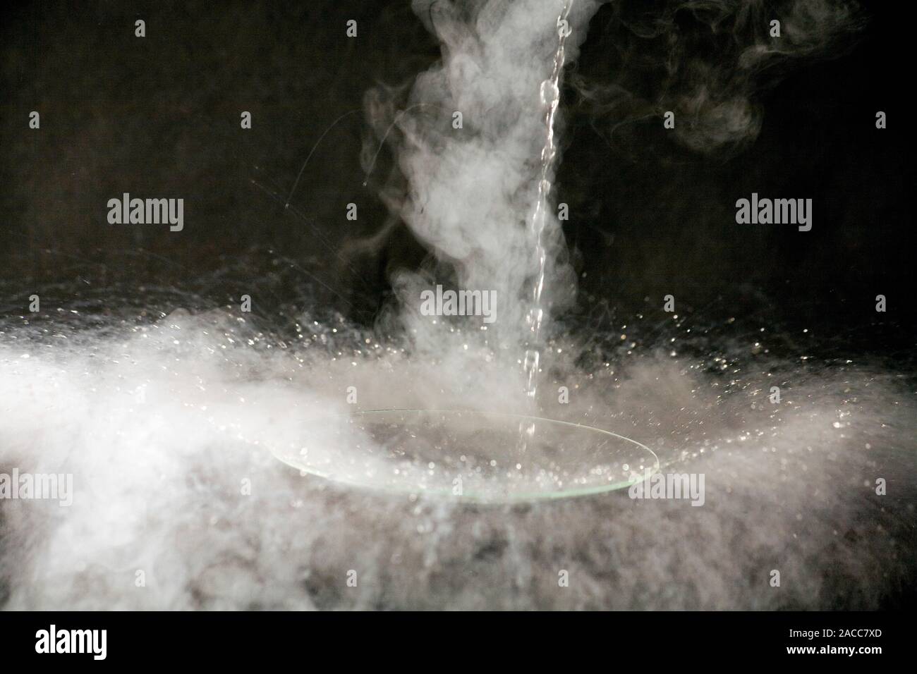 Liquid nitrogen. Normally a gas, nitrogen turns into a liquid at ...