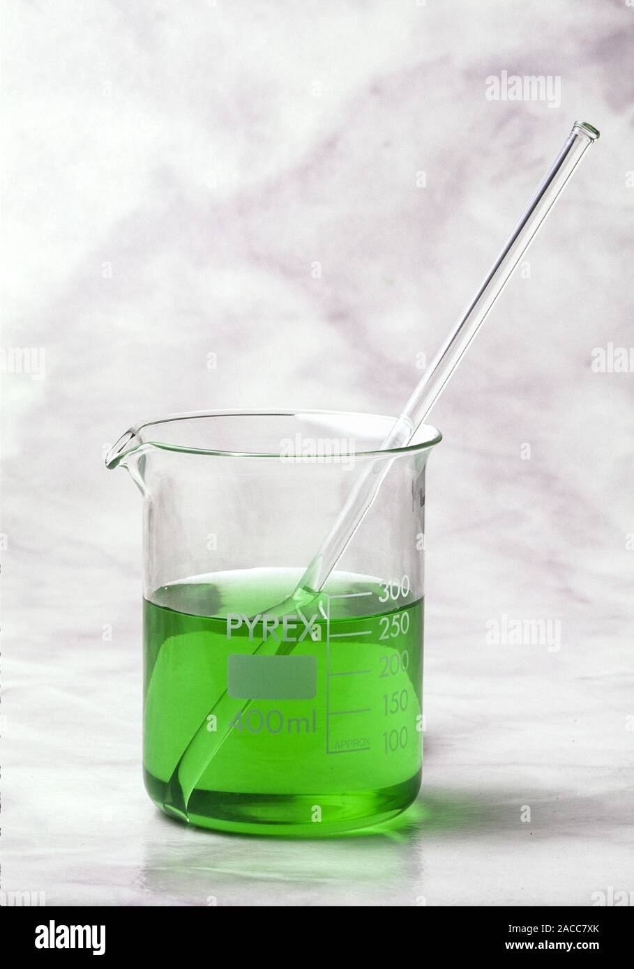 Iron (II) sulphate solution. Beaker of an aqueous solution of iron (II ...