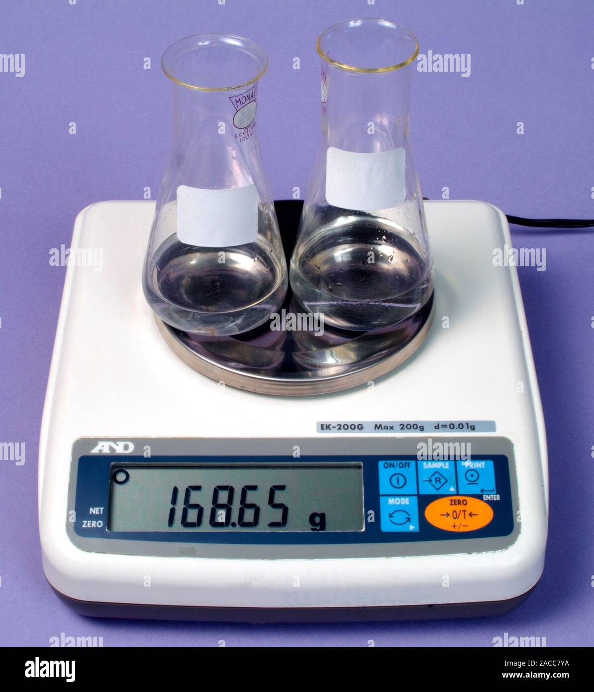 Conservation of mass experiment. Image 1 of 2. Digital scales showing ...