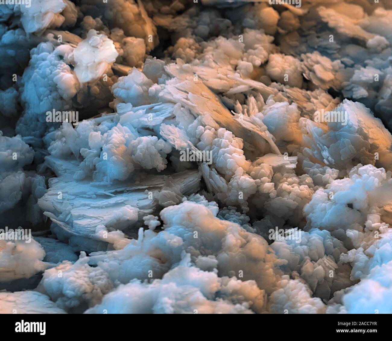 Filler. Coloured scanning electron micrograph (SEM) of Sillitin Z 86 by ...