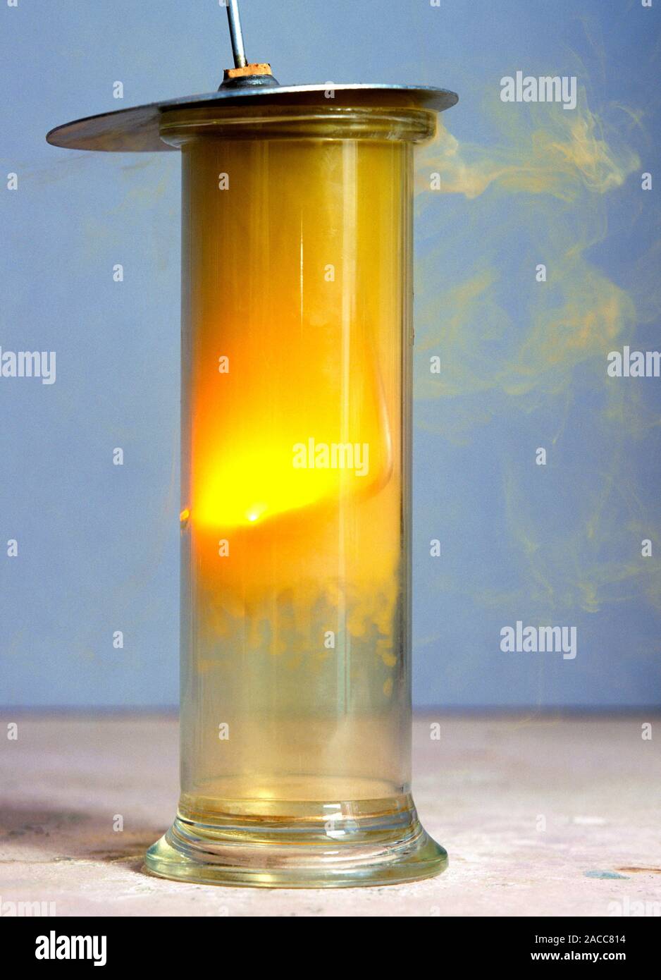 Potassium reacting with chlorine gas in a gas jar. Potassium (K) is a ...