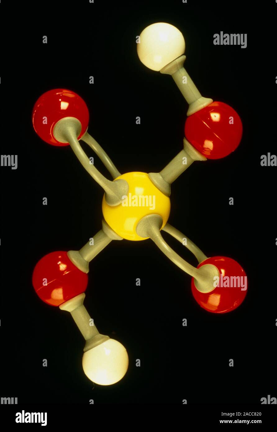 Model of a single molecule of sulphuric (VI) acid, chemical formula ...