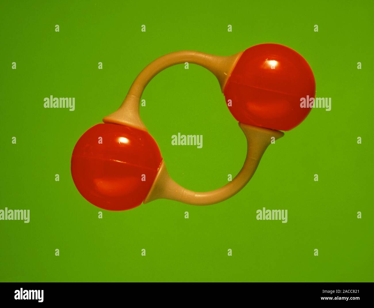 Model of a molecule of oxygen (O2) composed of two oxygen atoms (red ...