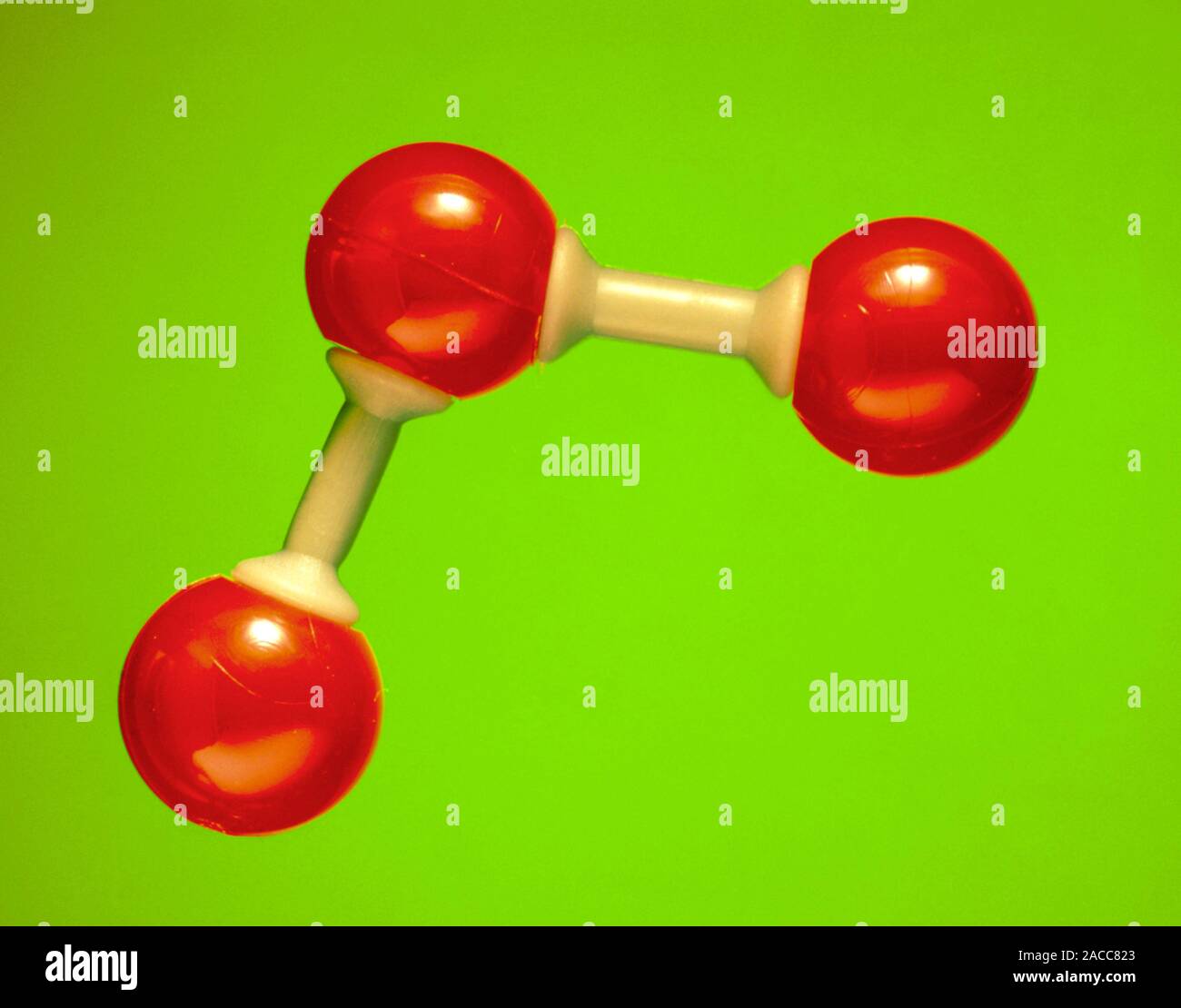 Model of a molecule of ozone, an allotrope of oxygen composed of three ...