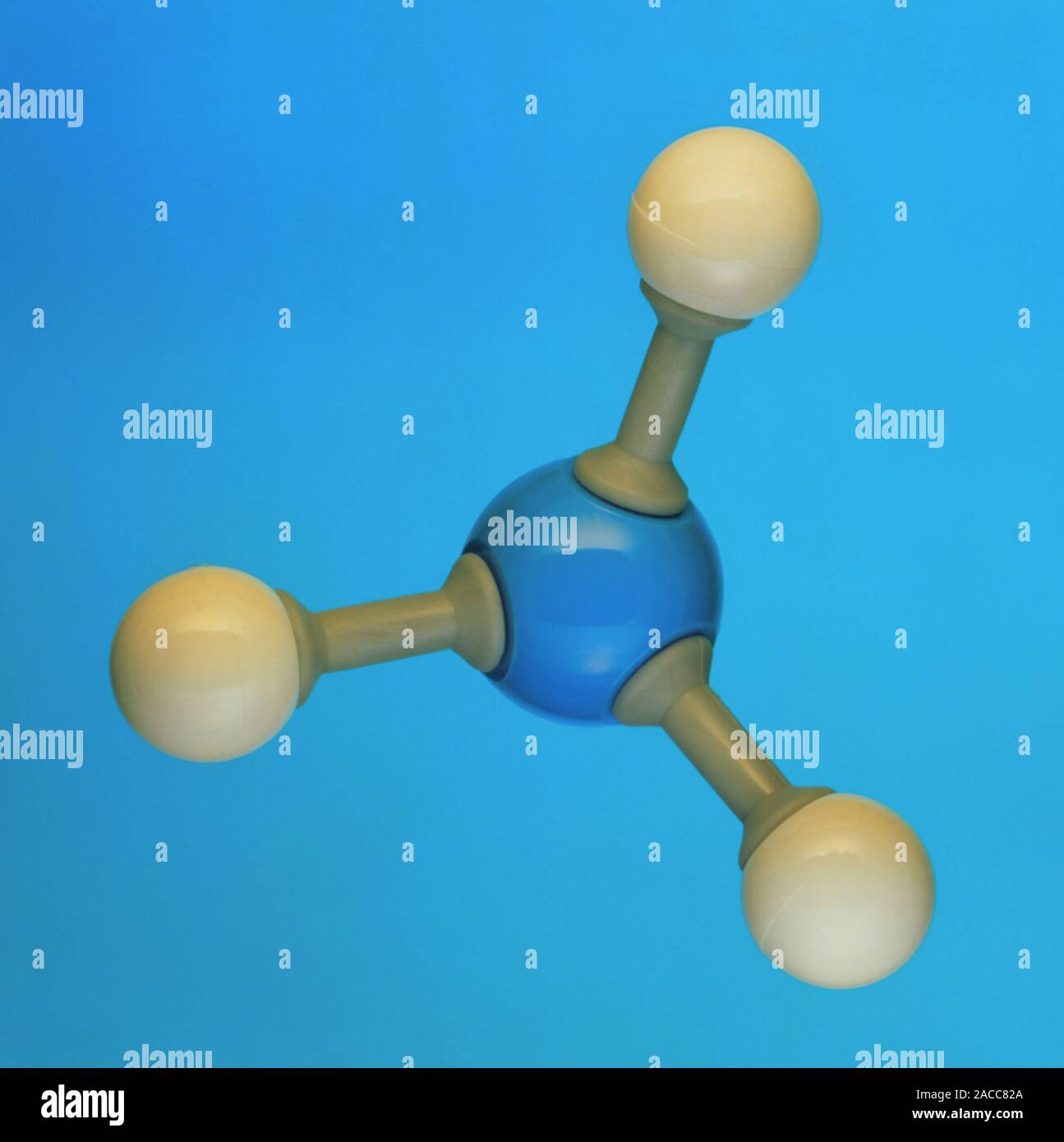 Ammonia. Molecular model of ammonia, NH3. The blue sphere represents an ...