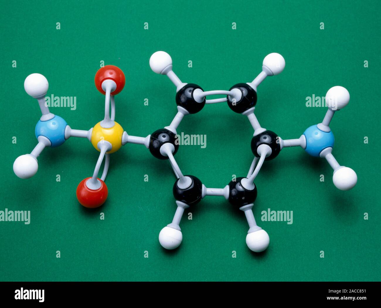 Sulphanilamide molecule. Molecular model of sulphanilamide (C6H8N2O2S ...