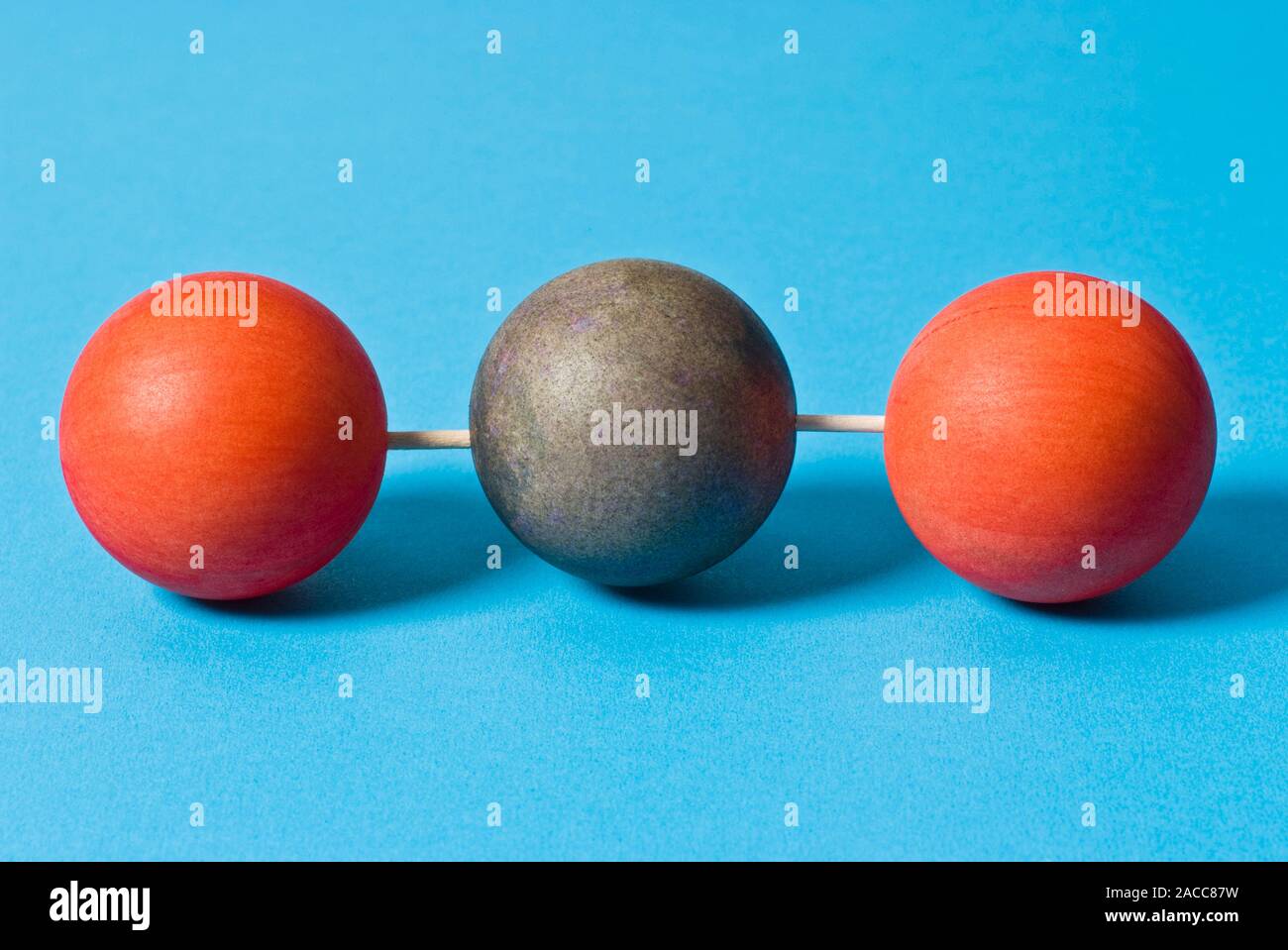 Carbon dioxide molecule. Model of a carbon dioxide molecule, consisting ...