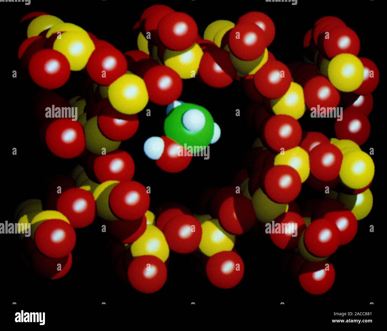 Computer graphics representation of a molecule of methanol (green ...