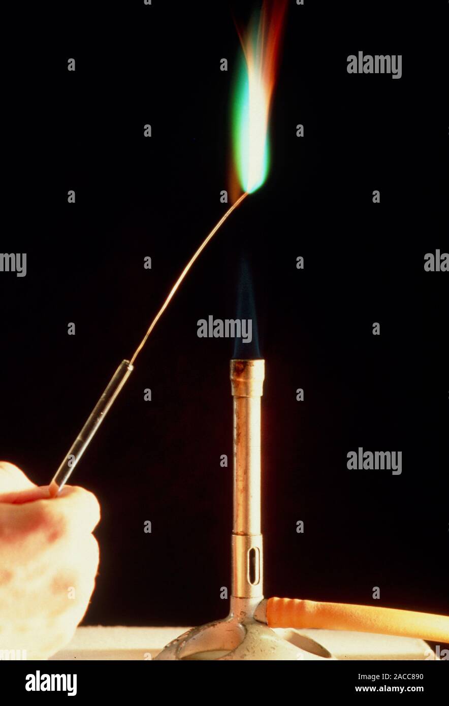 Copper metal flame test: a clean nichrome wire is dipped into a salt ...