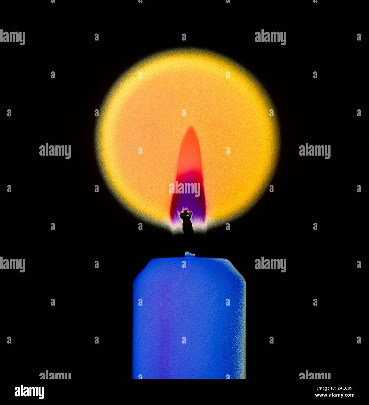 False-colour photograph of a candle and flame. The heat halo has more ...