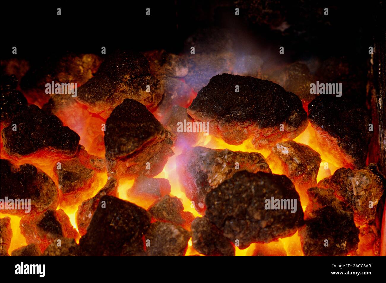 Burning coals. This is Coalite, a smokeless fuel used in domestic fires ...