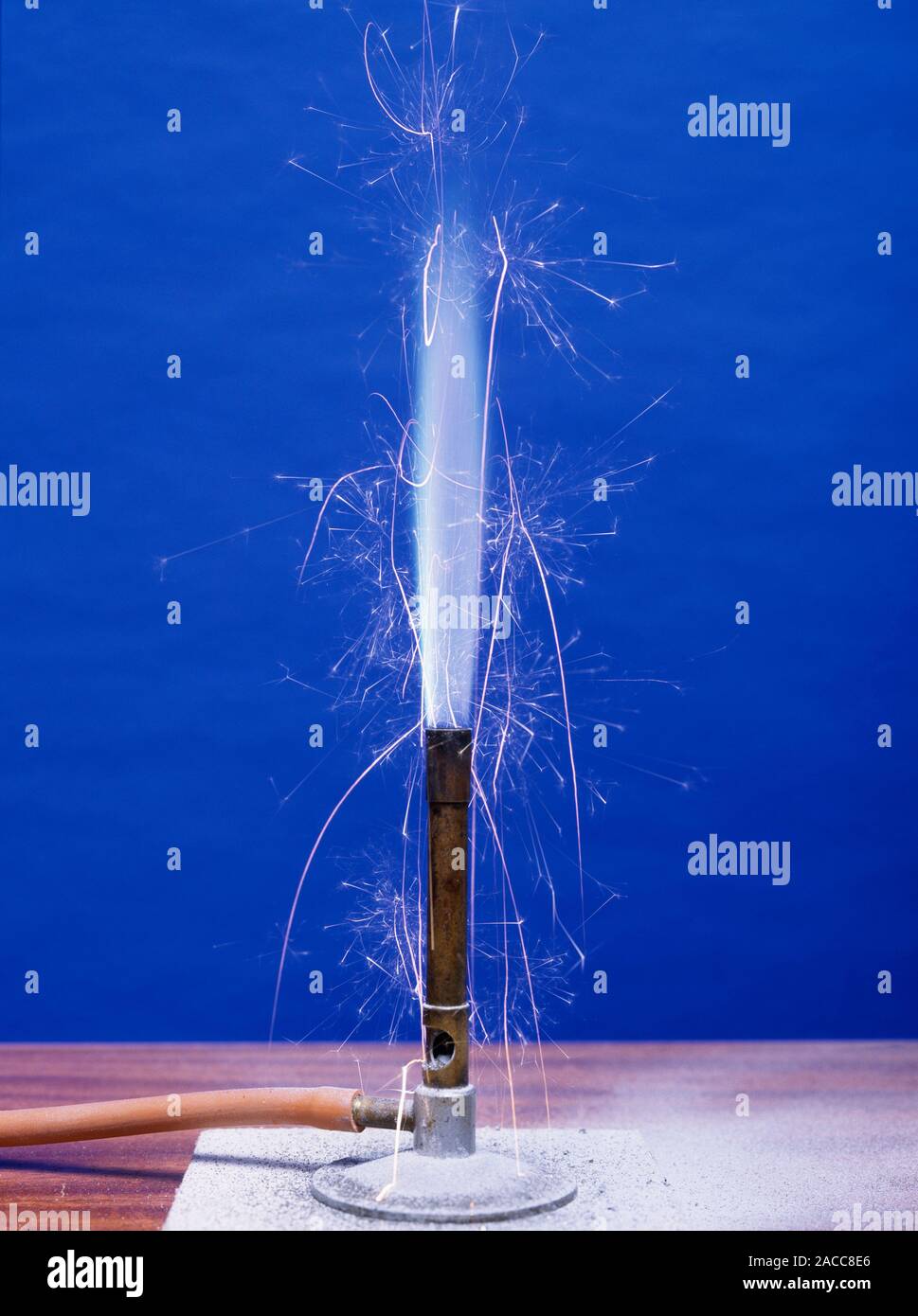 Burning iron powder in a bunsen burner flame. Iron powder is used in ...