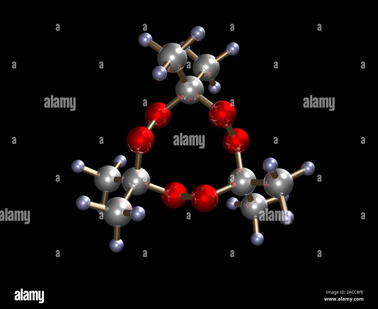 Tri-cyclic acetone peroxide. Computer graphic of a molecule of the ...