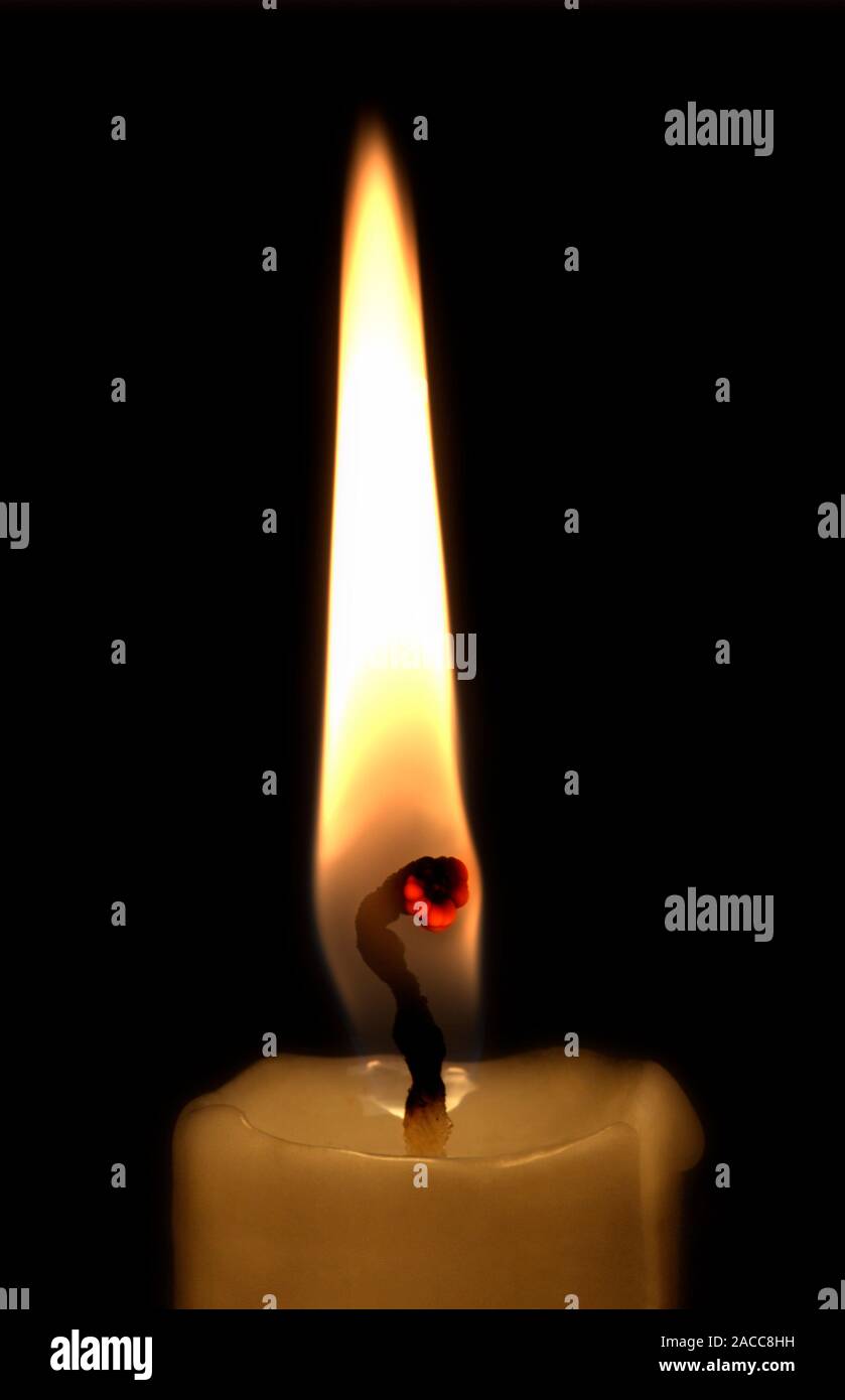 Candle flame. View of the flame of a burning candle. A candle consists ...