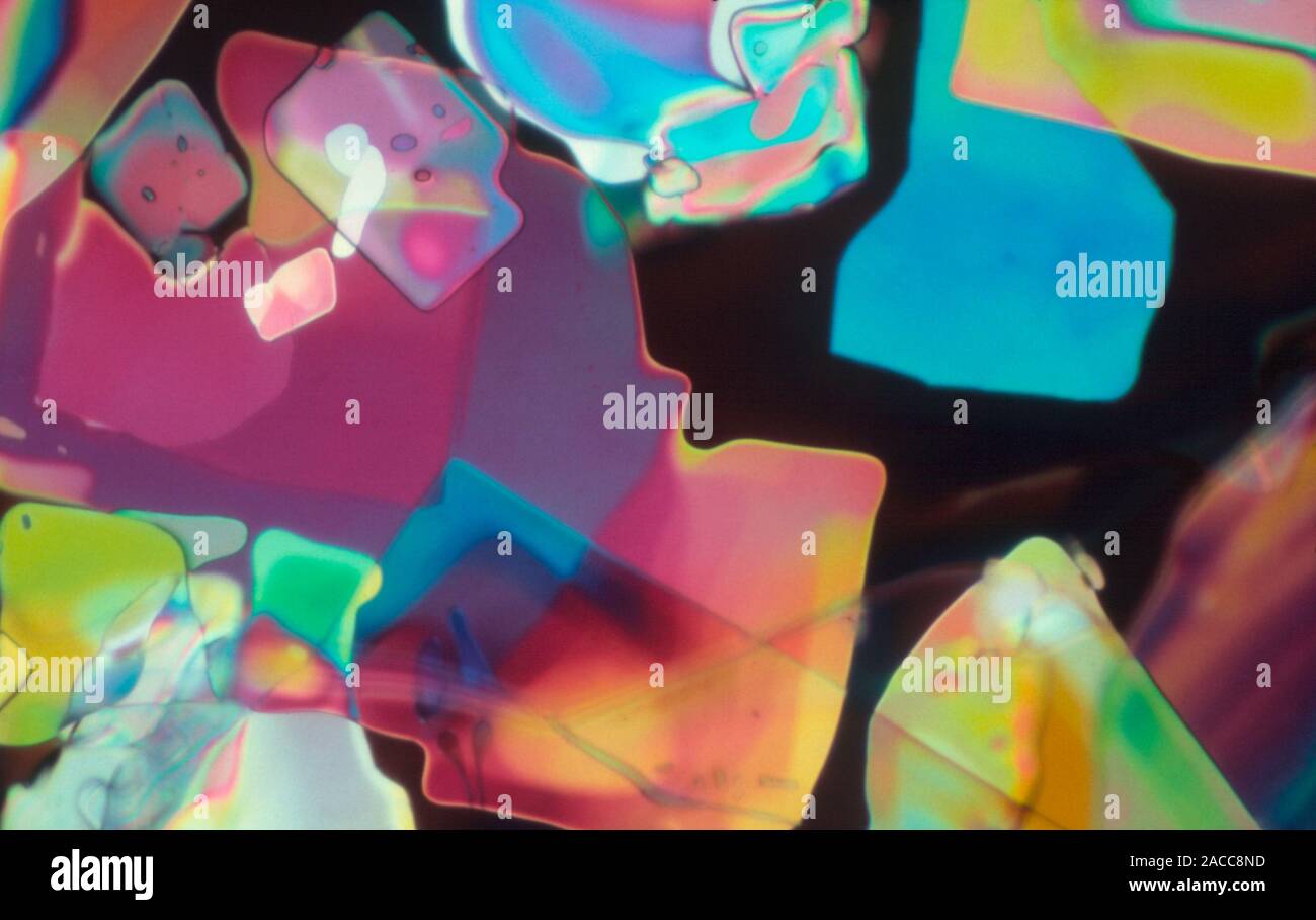 Polarised light micrograph of silver nitrate crystals. Silver nitrate ...