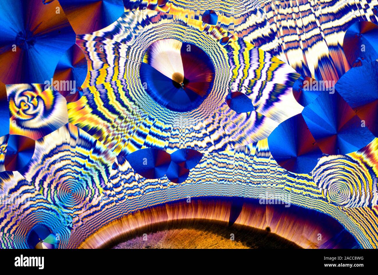 Coppersulphate crystals. Polarised light micrograph of copper sulphate ...