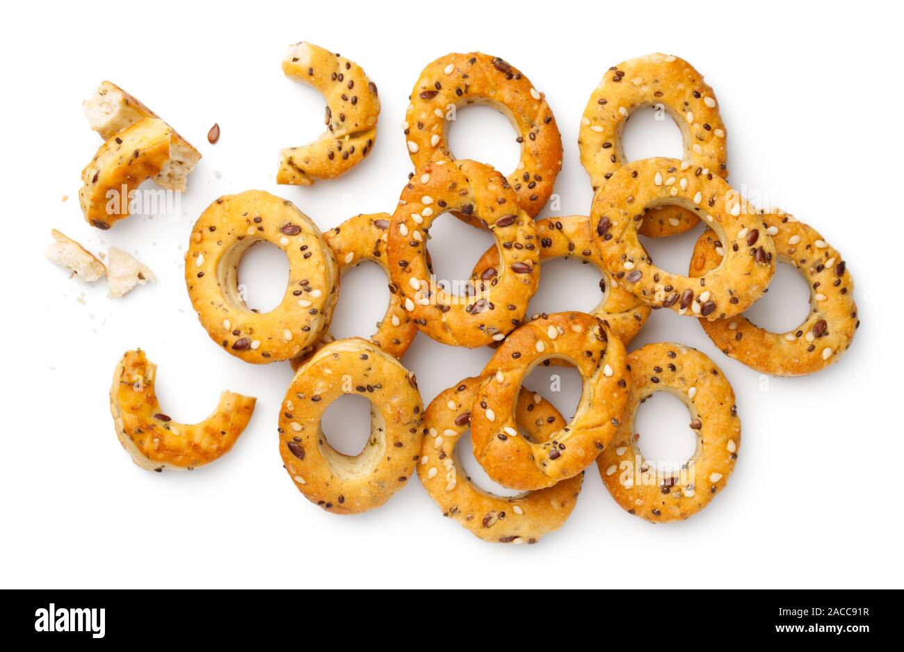Mini bagel snacks with provencal herbs and seeds composition isolated ...