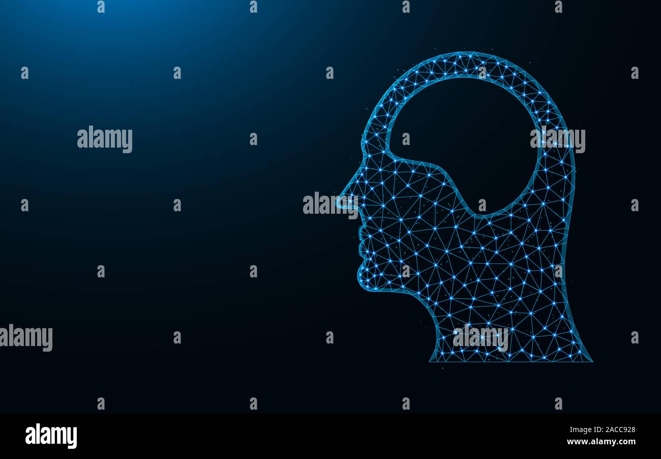 Human head and brain low poly icon, human organ abstract geometric ...