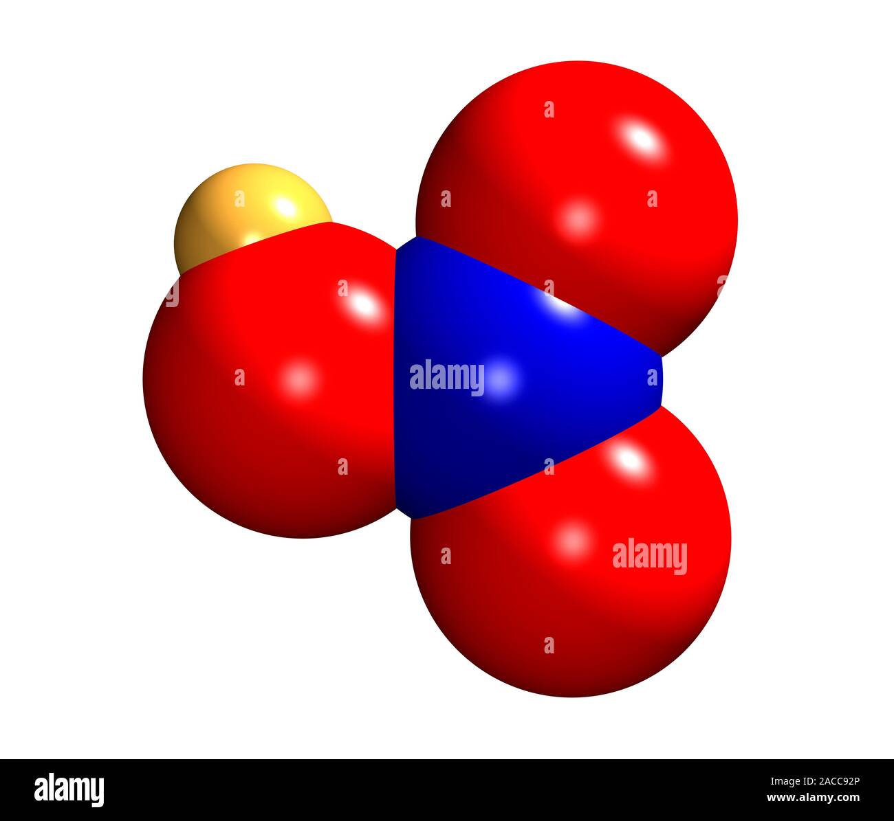 Nitric acid. Computer model of a molecule of nitric acid. This is a ...