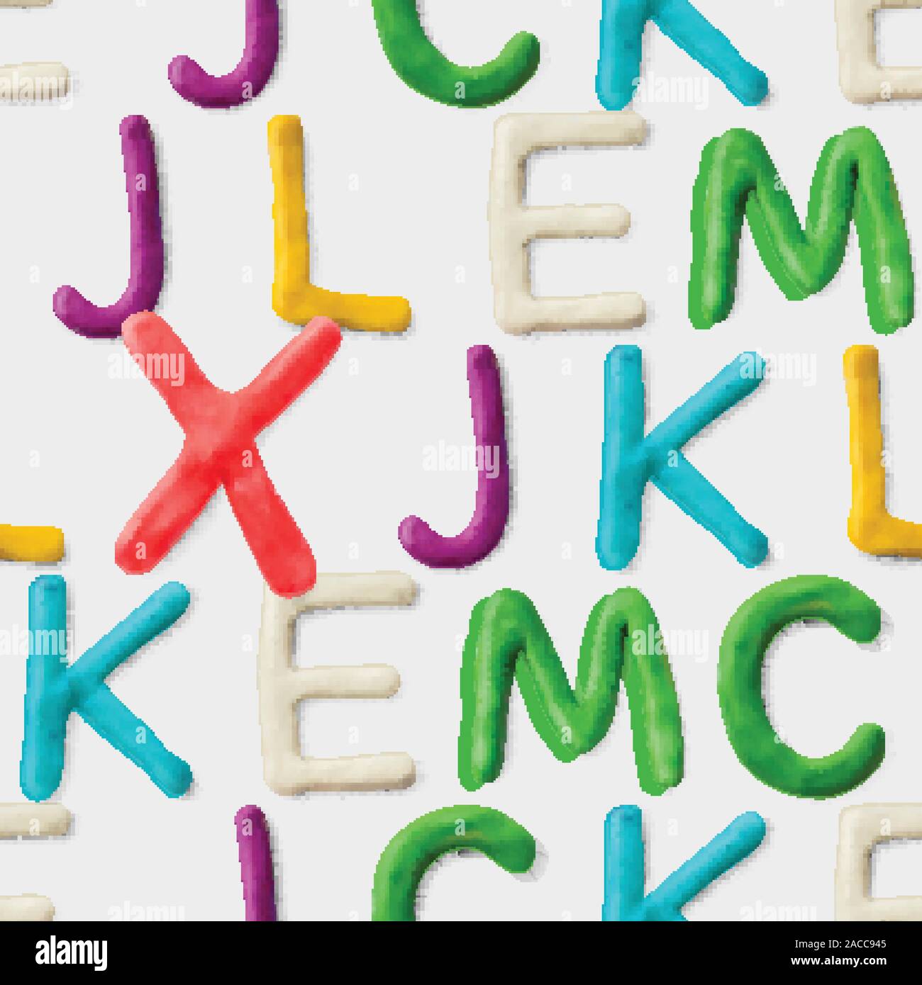 Seamless pattern with alphabet. Handmade modeling clay letters ...