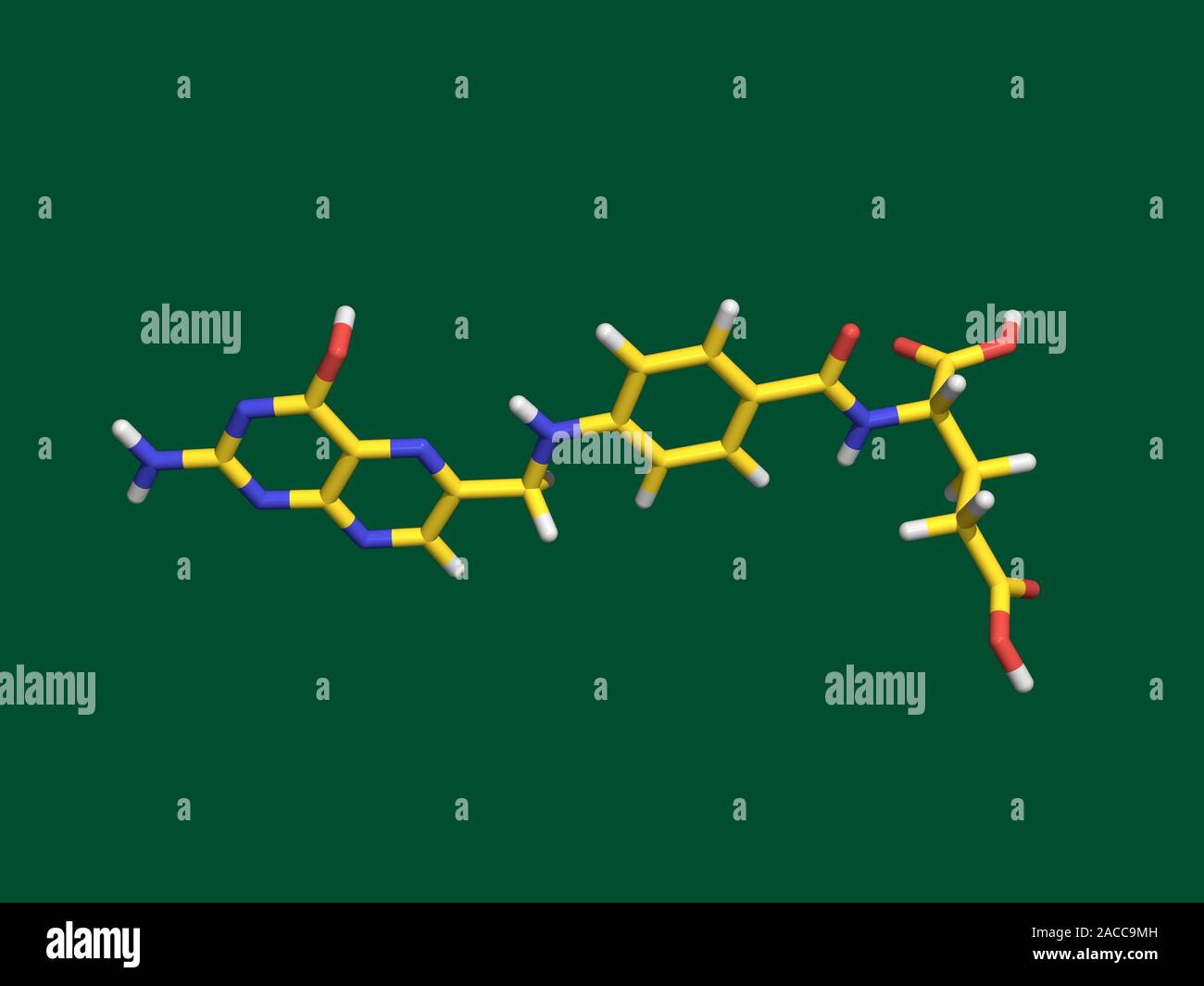 Folic acid. Computer model of a molecule of the water-soluble vitamin ...