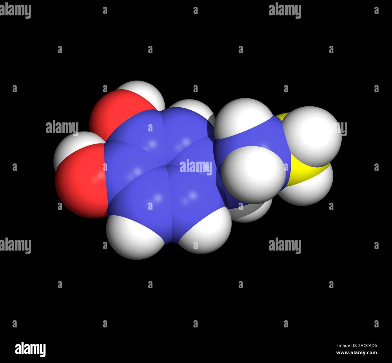 Dopamine molecule. Computer artwork of a molecule of the ...